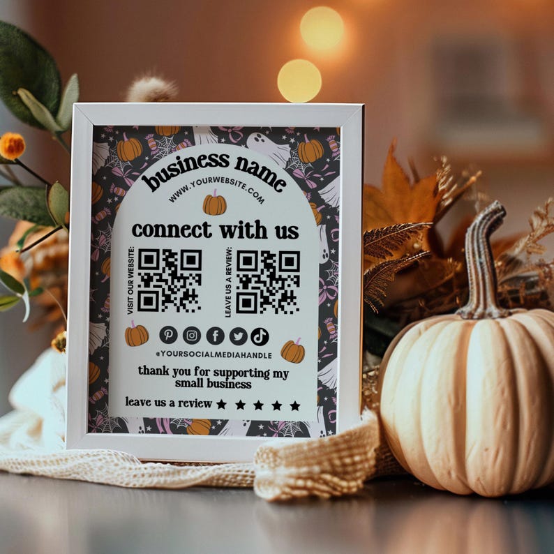 Pastel Halloween Connect With Us QR Code Sign Template Canva, Follow Us ...