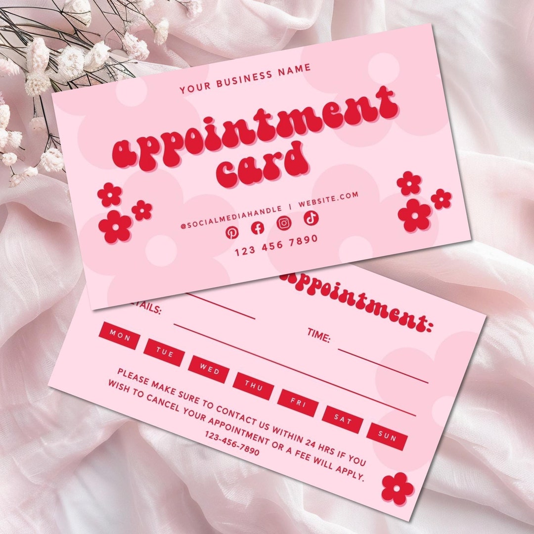 Pink Retro Appointment Card Canva Template, Printable Booking Reminder ...