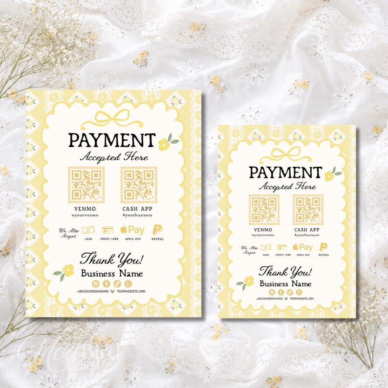 Floral Scan to Pay Sign Canva Template, Editable QR Code Payment Sign ...