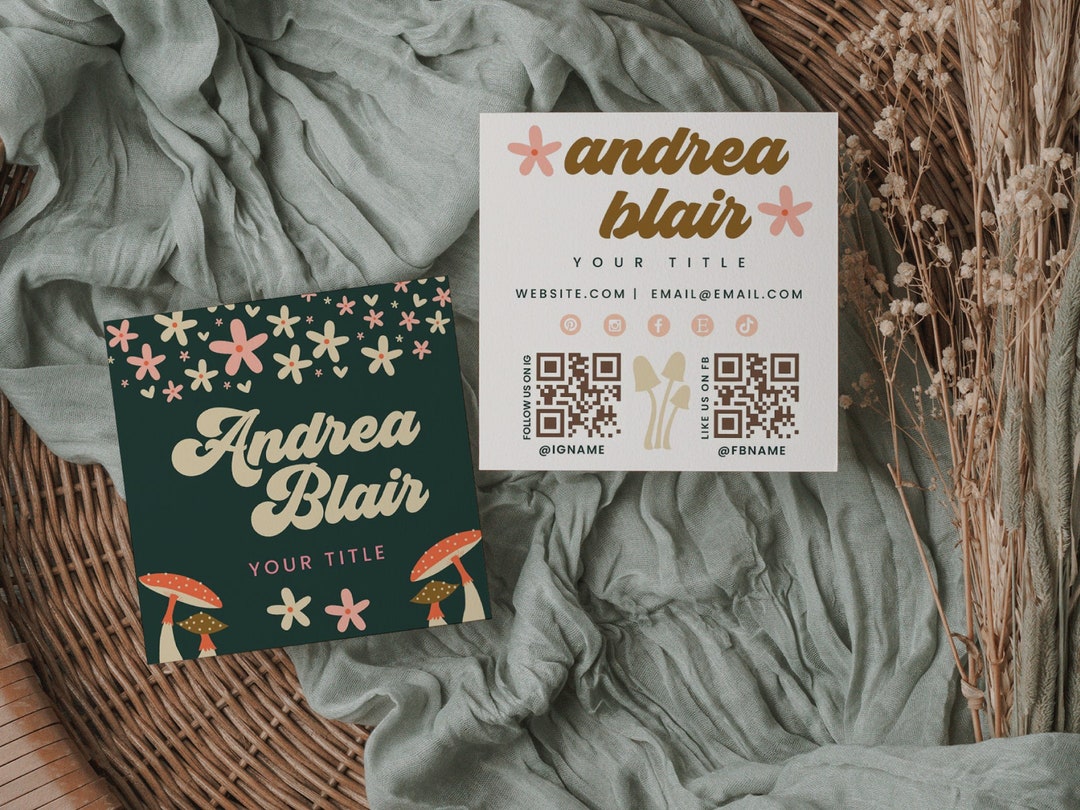 Cottagecore Mushroom Business Card Template QR Code, Boho Printable ...
