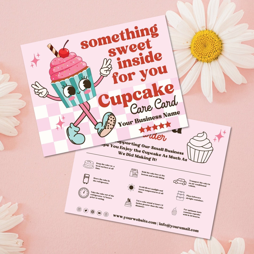 Cupcake Care Card Editable Canva Template, Printable Muffin Care Card ...