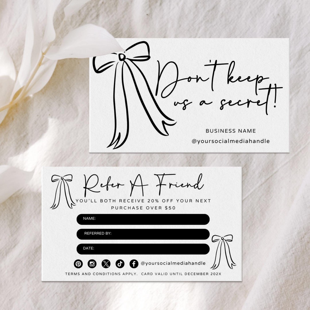 Refer A Friend Floral Business Card Canva Template, Printable Referral ...
