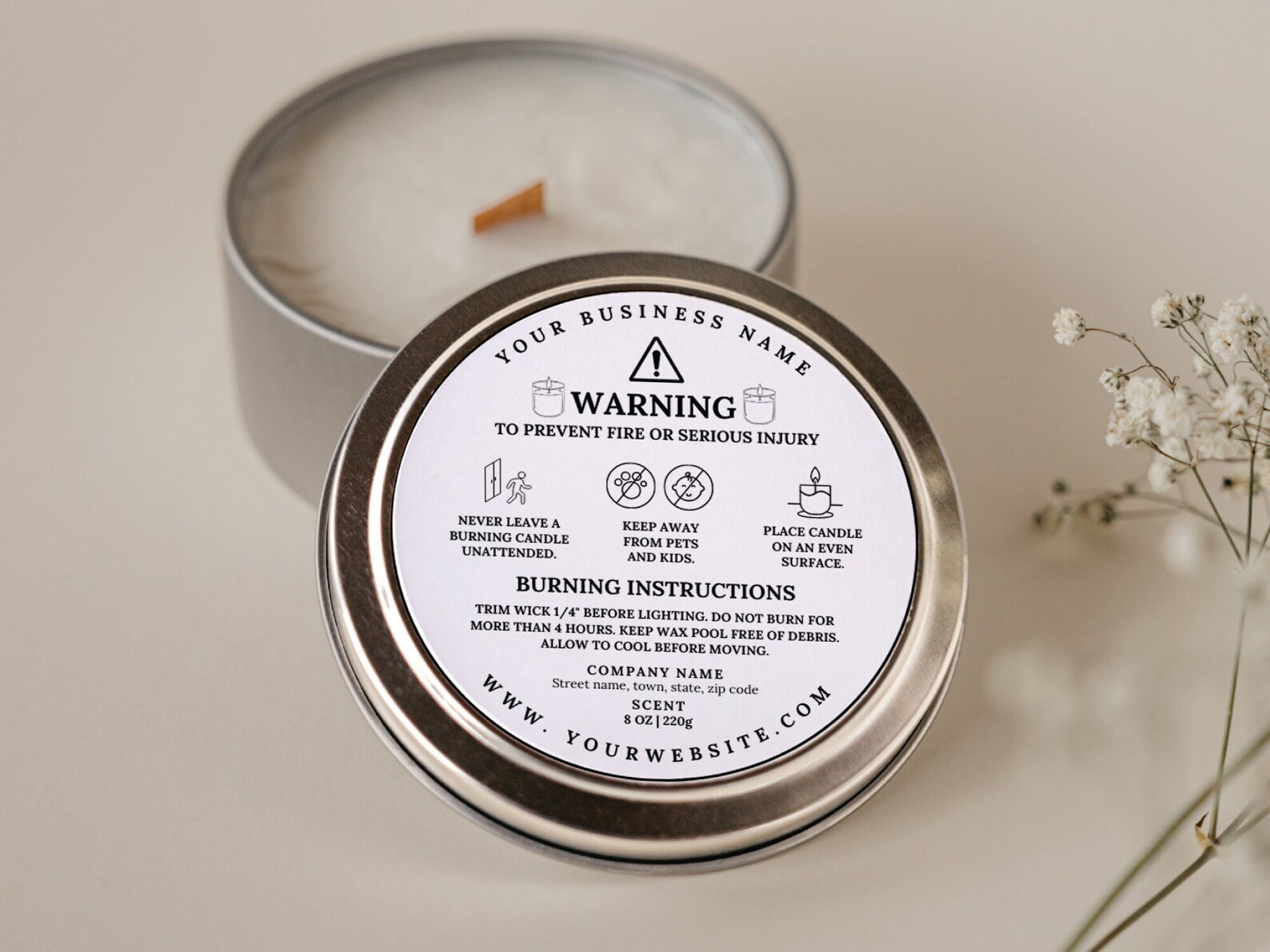 Candle Warning Label Template, Digital Download, Custom Editable ...