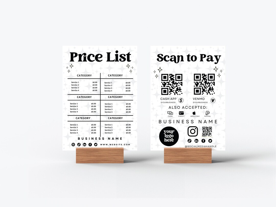 Retro Scan to Pay Sign & Price List Template, QR Code Sign, Printable ...