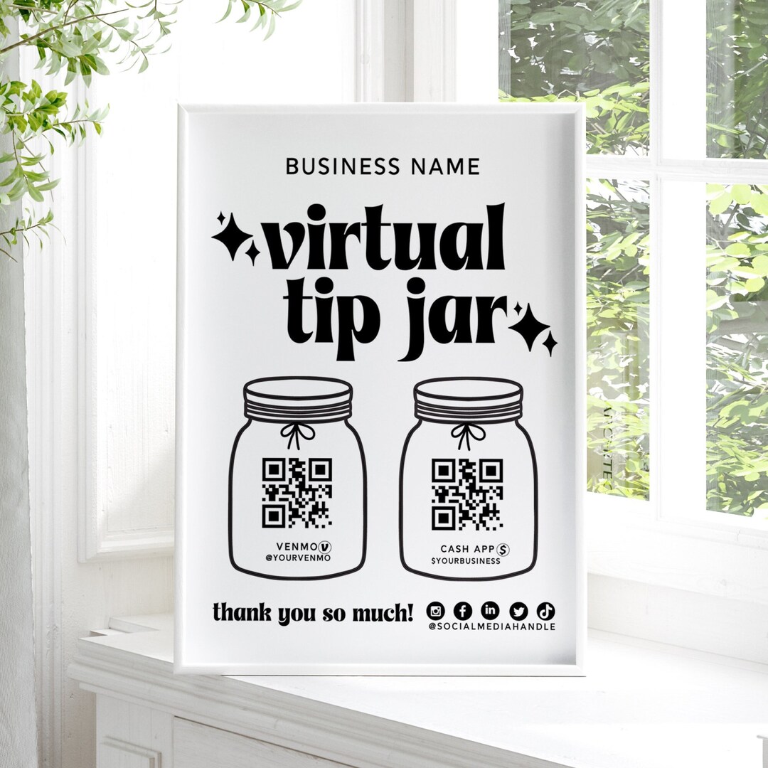Printable Virtual Tip Jar Venmo Payment Sign, QR Code Sign Canva ...