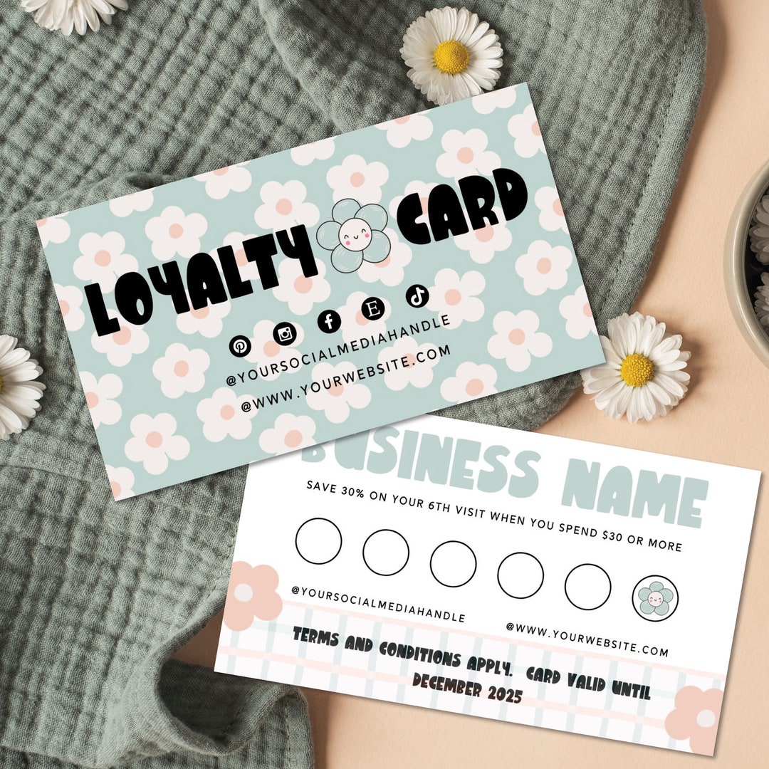 Retro Loyalty Card Template, Editable Customer Punch Card, Rewards Card ...