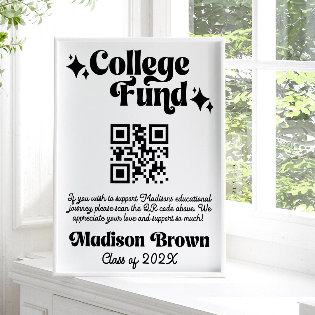 DIY Grad Party QR Code Sign, Editable College Fund Sign Template, Venmo ...