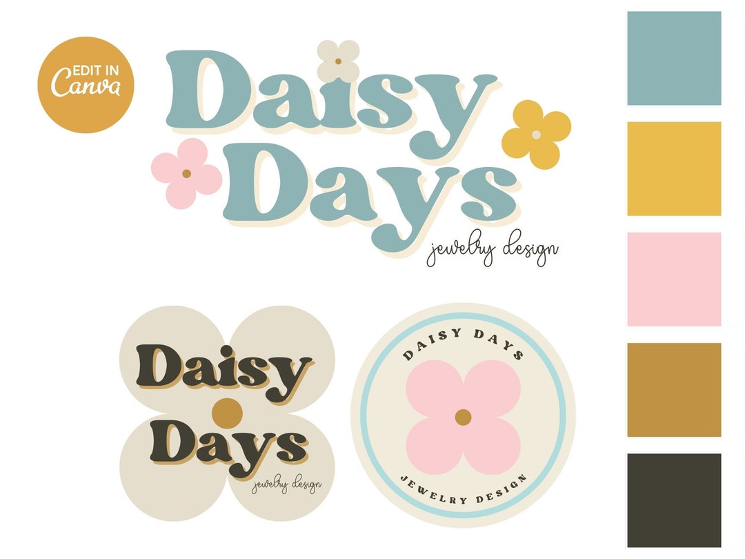 Premade Daisy Logo Design Retro Logo Business Logo Canva - Etsy