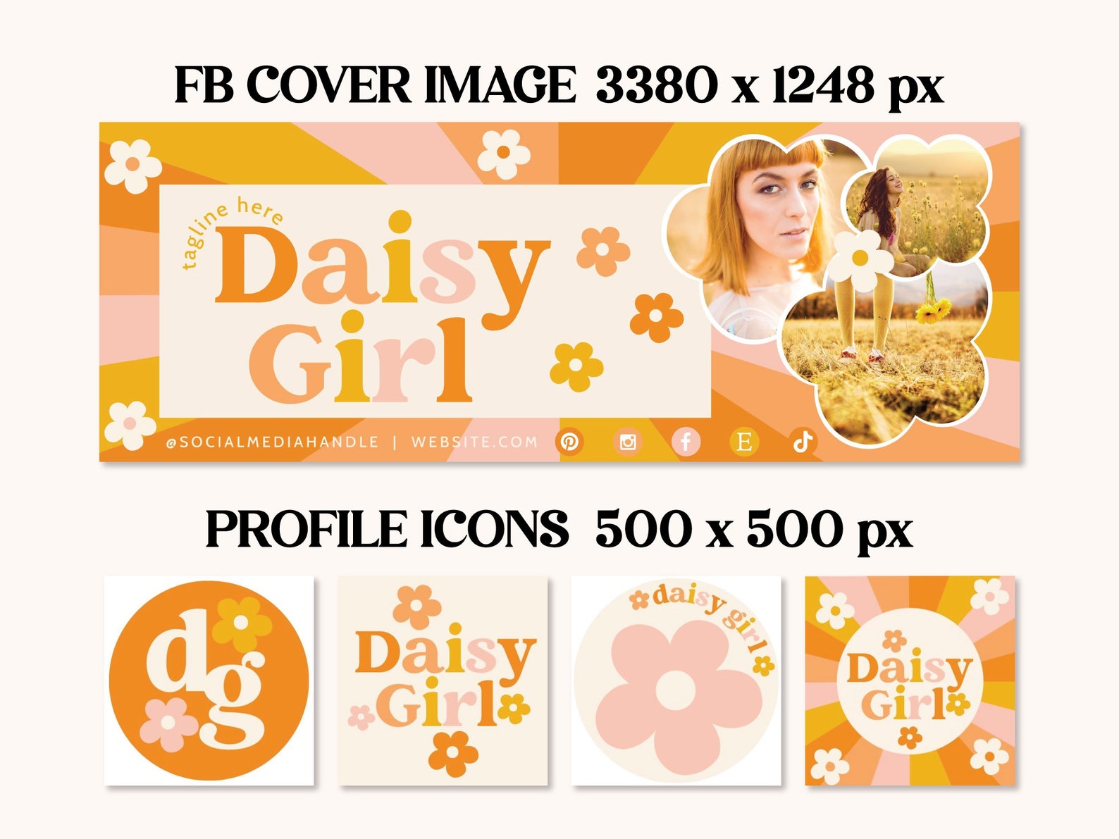 Boho Daisy Facebook Cover Template, Rainbow Facebook Banner, Facebook ...