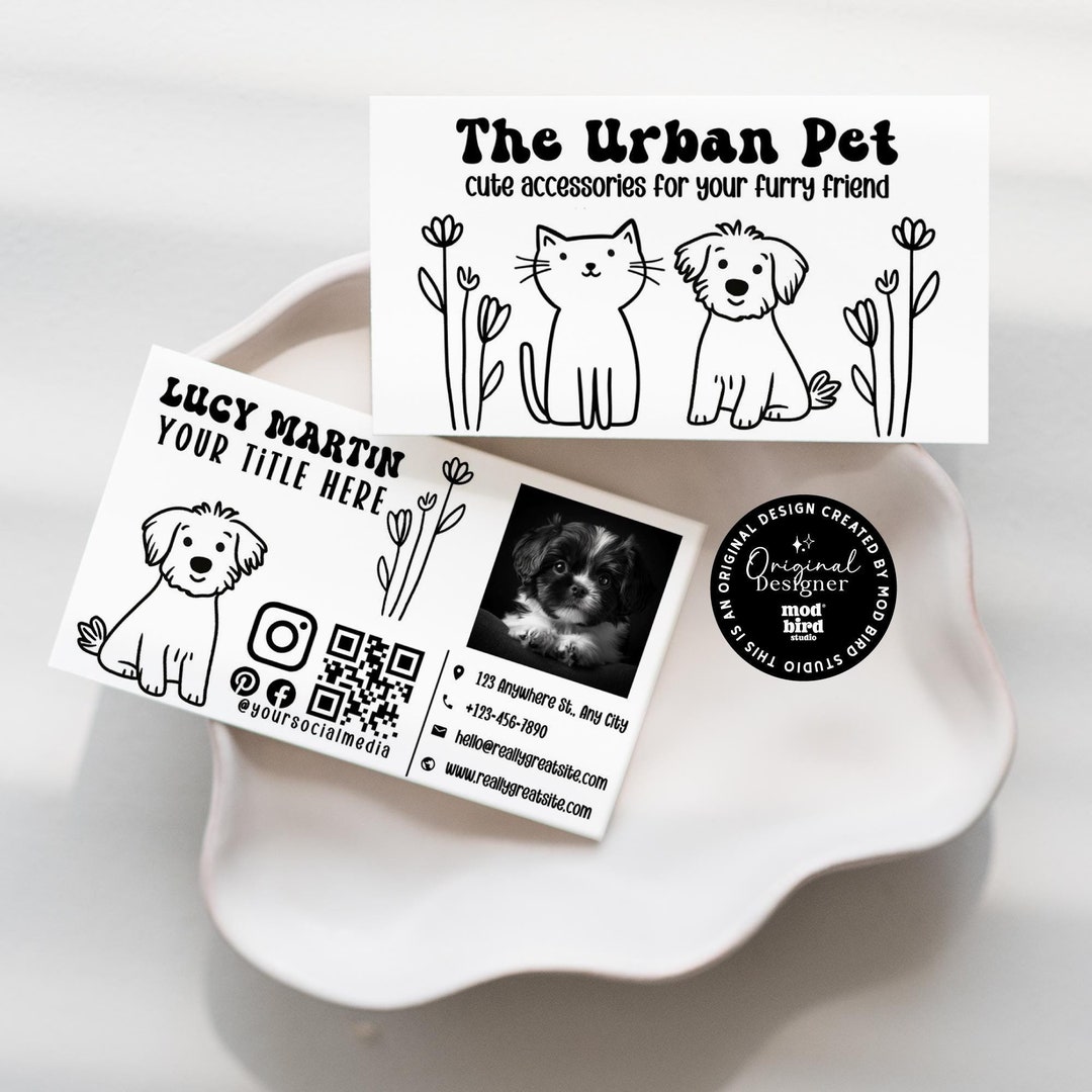 Pet Business Card Canva Template QR Code, Dog Walking Pet Sitting Pet ...