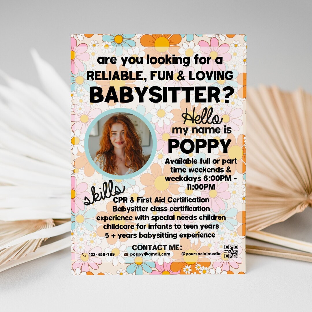Babysitter Editable Business Canva Flyer, DIY Printable Community ...
