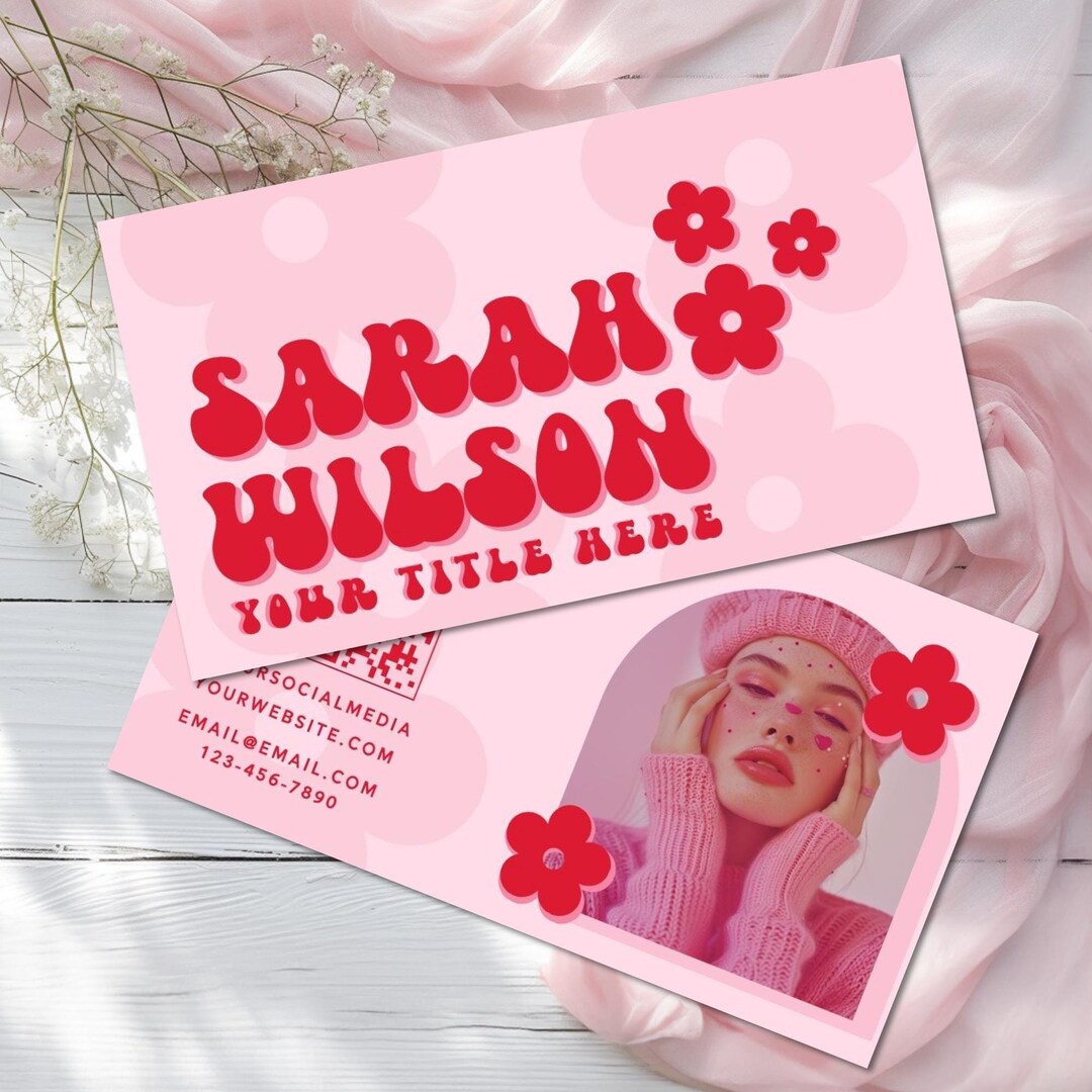 Modern Pink Business Card Template With QR Code, DIY Calling Card ...