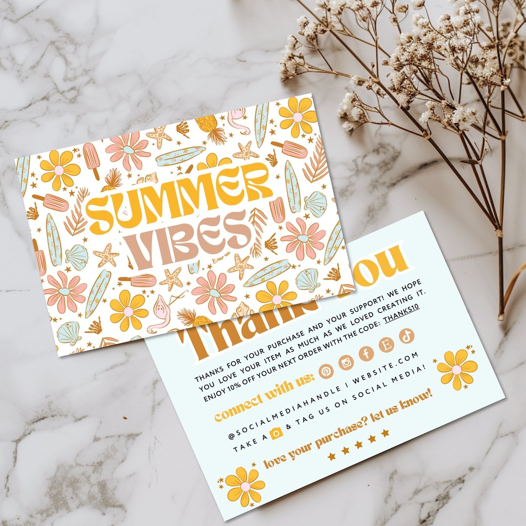 Groovy Summer Business Thank You Card Canva Template, Editable Tropical ...