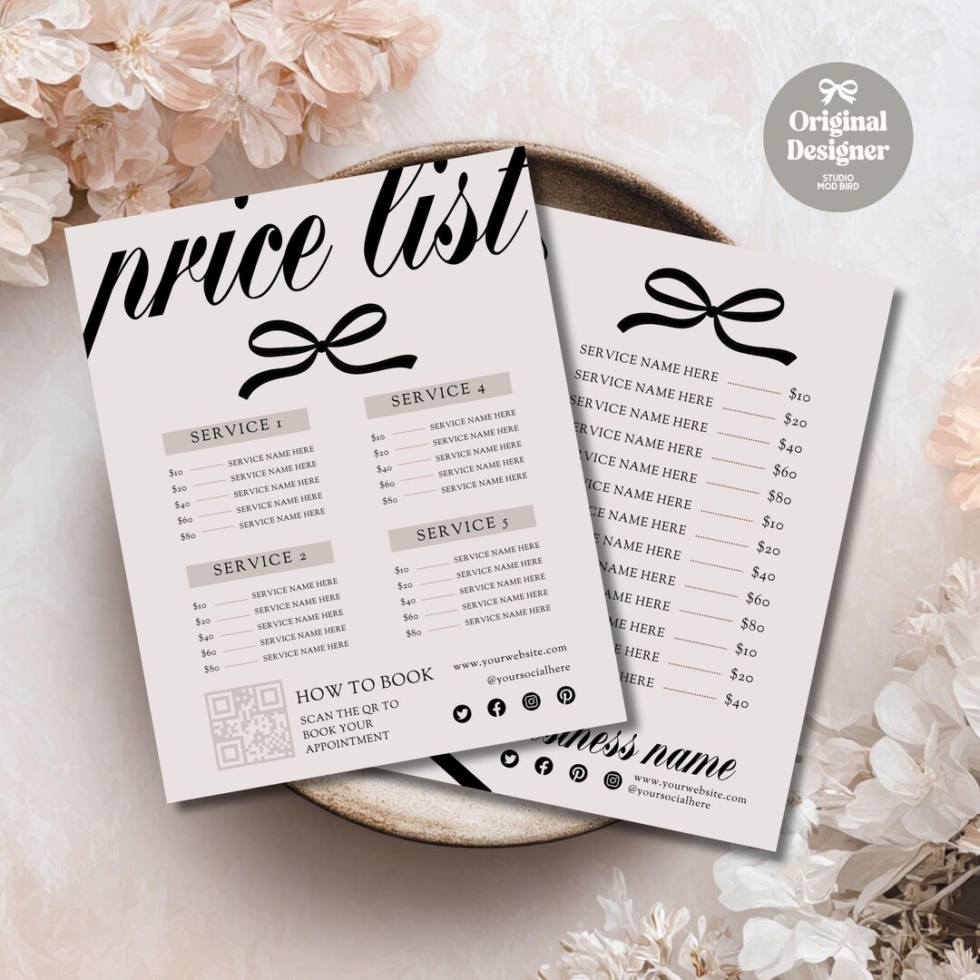 Coquette Aesthetic Price List Canva Template, Editable Price Menu With ...