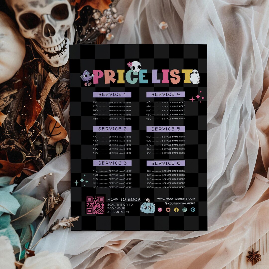 Editable Halloween Pricing Sheet, Price List Canva Template, Printable ...
