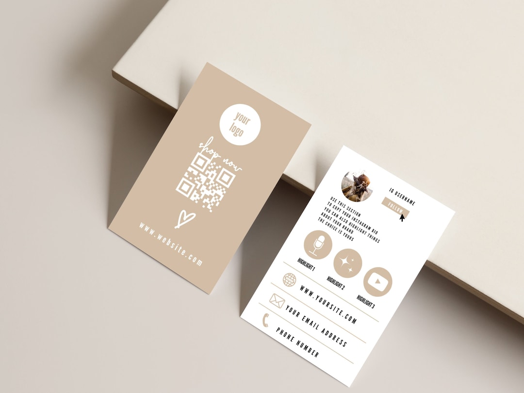 Beige IG Bio Business Card Canva Template, Modern Business Card ...