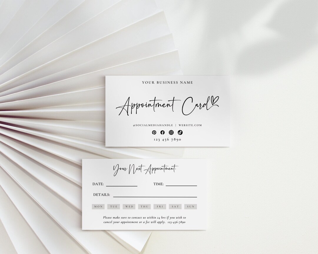 Salon Calling Card | Printable Appointment Reminder | Minimalist DIY ...
