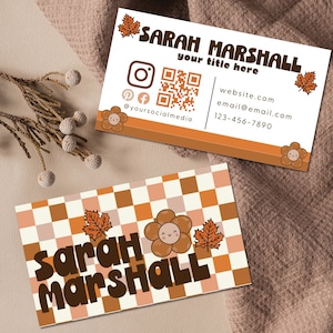 Printable Fall Daisy and Leaves Business Card Design, Retro Business ...
