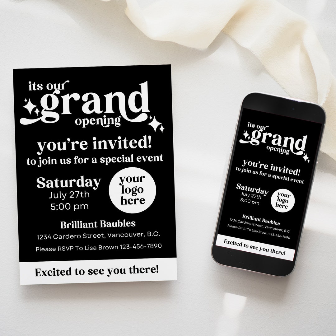 Modern Grand Opening Business Invitation Canva Template, DIY Minimalist ...