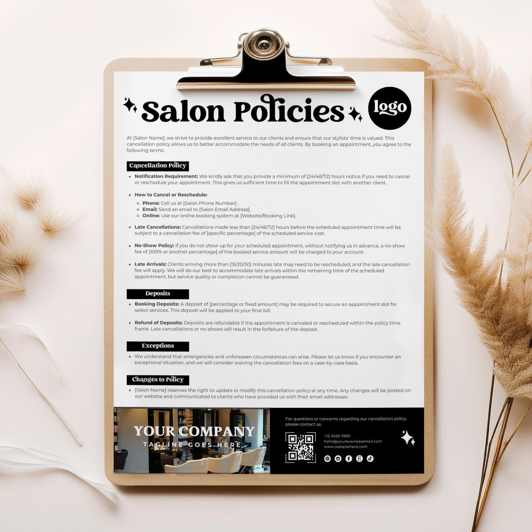 Editable Salon Policies Form Canva Template, Printable Nail Hair Beauty ...