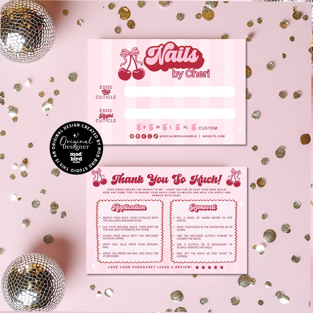 Coquette False Nails Backing Card Canva Template, Editable Nails ...