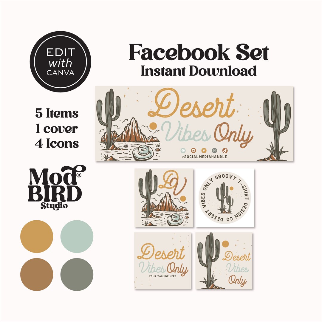 Cactus Facebook Cover Canva Template, Western Facebook Banner, Facebook ...