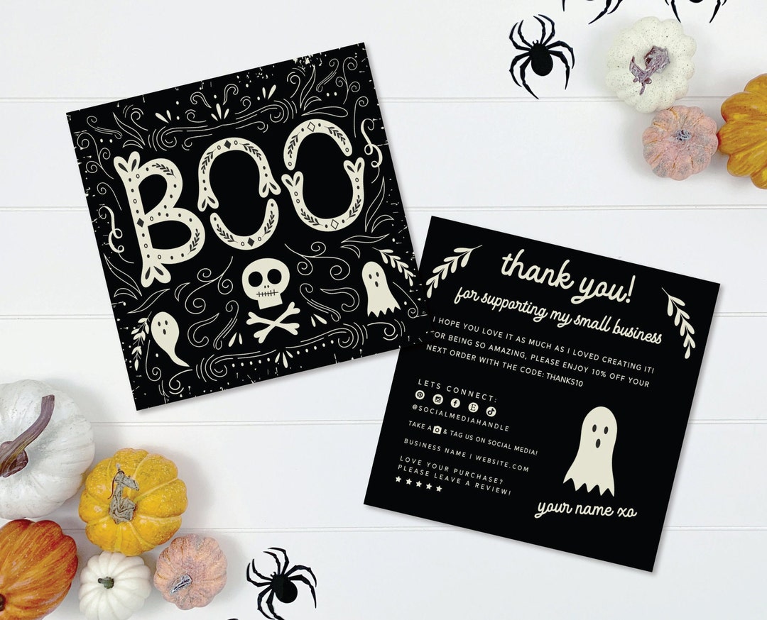 Gothic Business Thank You Card Canva Template, Editable Halloween Ghost ...