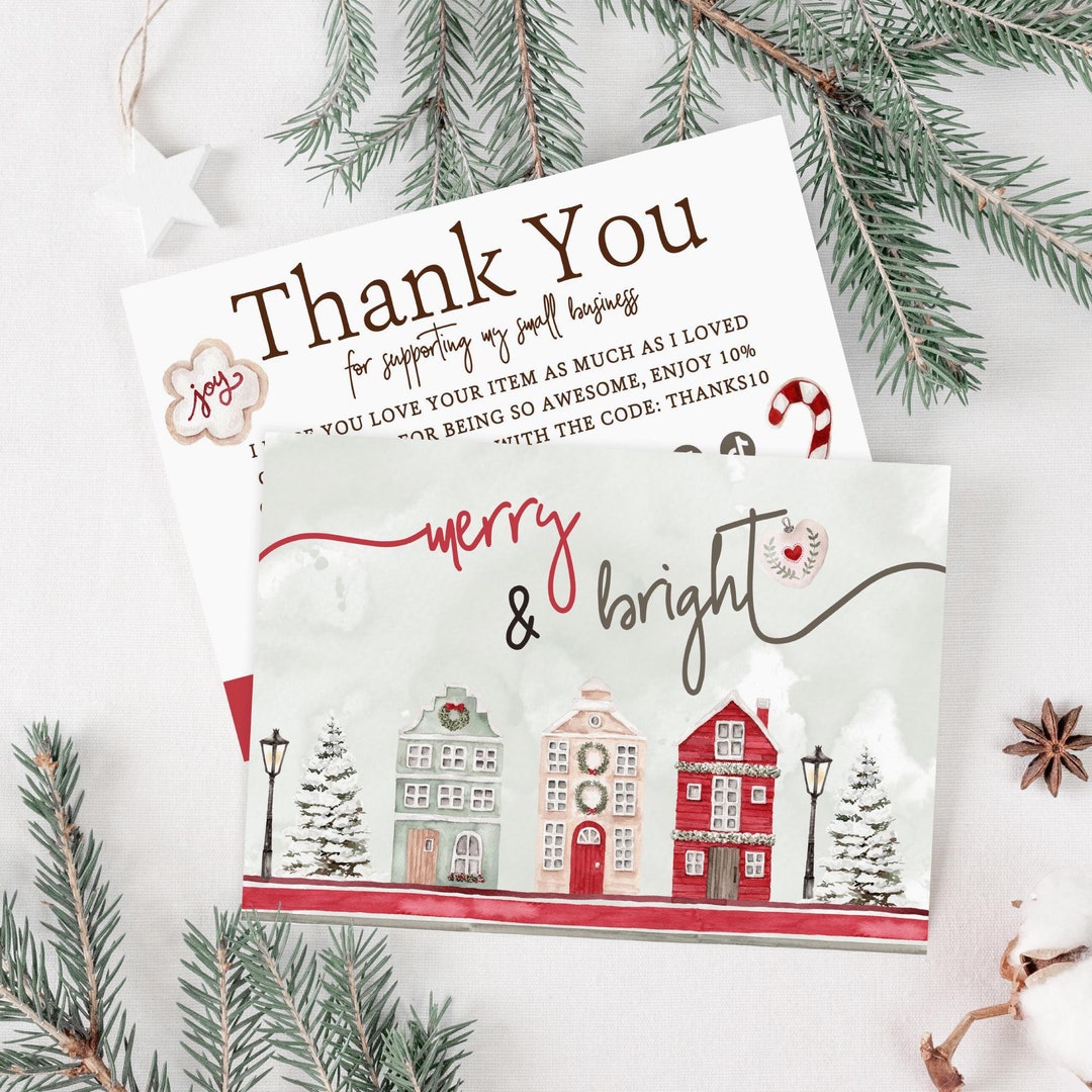 Hygge Watercolor Christmas Thank You Card Canva Template, Boho Holiday ...