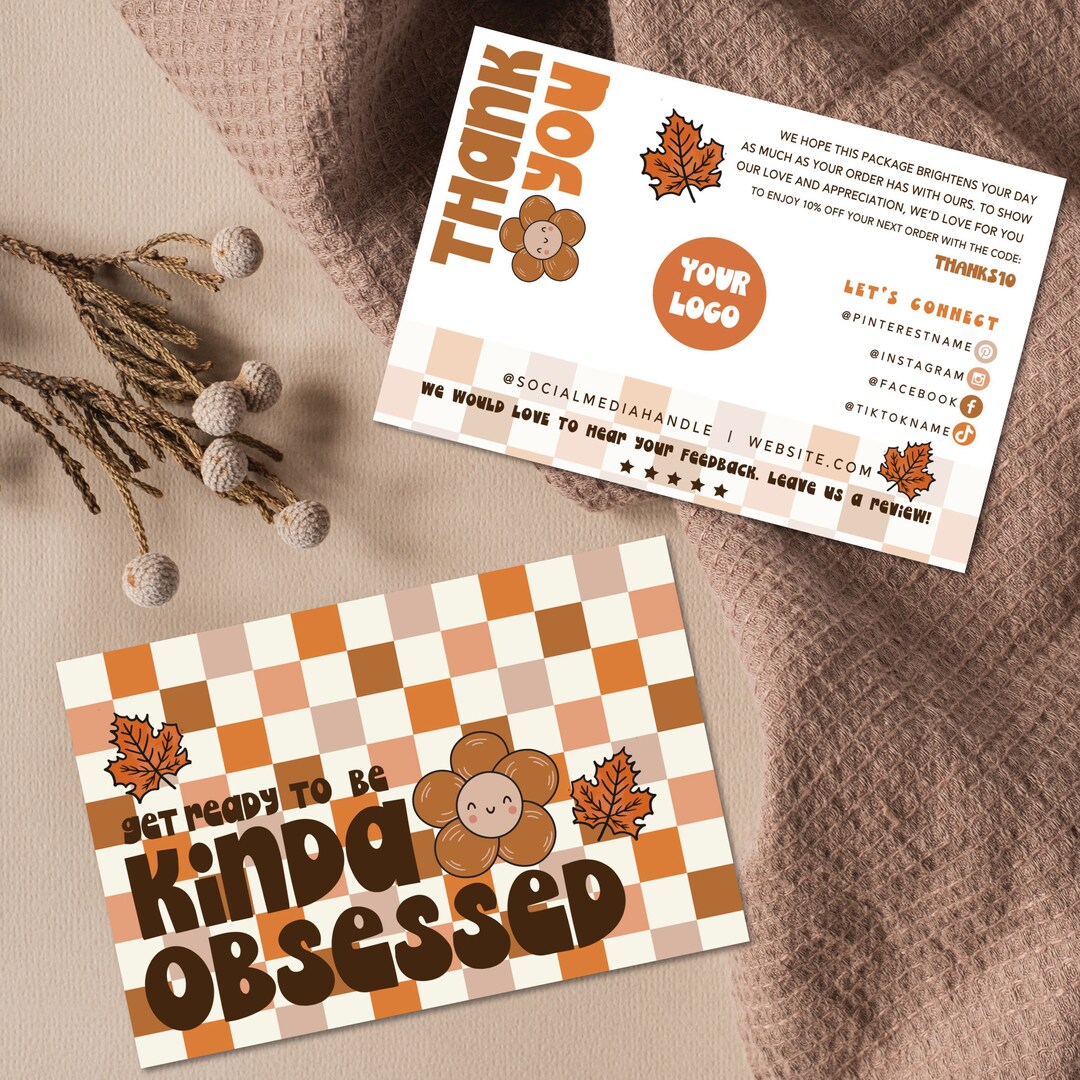 Retro Fall Thank You Card Template, Editable Small Business Groovy ...