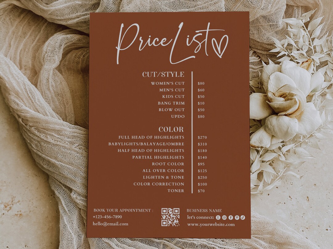 Small Business Price List Template, Editable Beauty Salon Price List ...