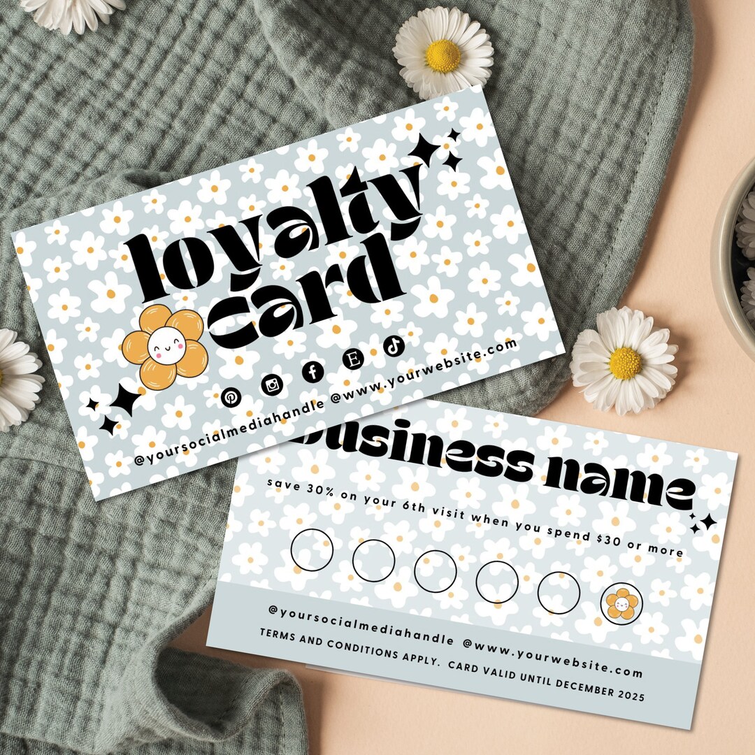 Retro Loyalty Card Template, Editable Customer Punch Card, Rewards Card ...