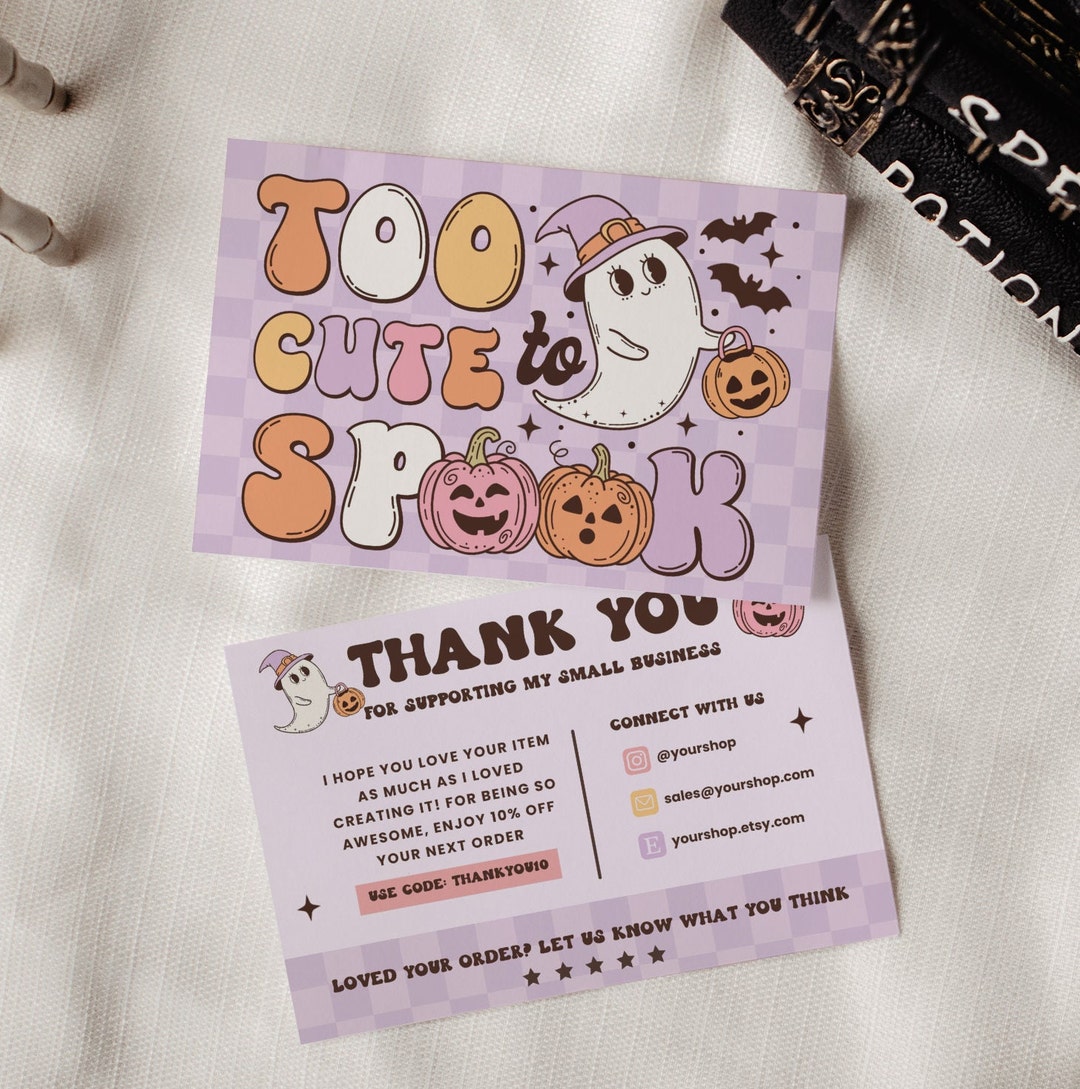 Retro Ghost Thank You Card Canva Template, Editable Halloween Business ...