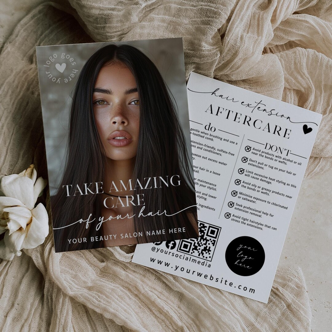 Hair Extension Aftercare Care Card Canva Template, Printable Hair ...