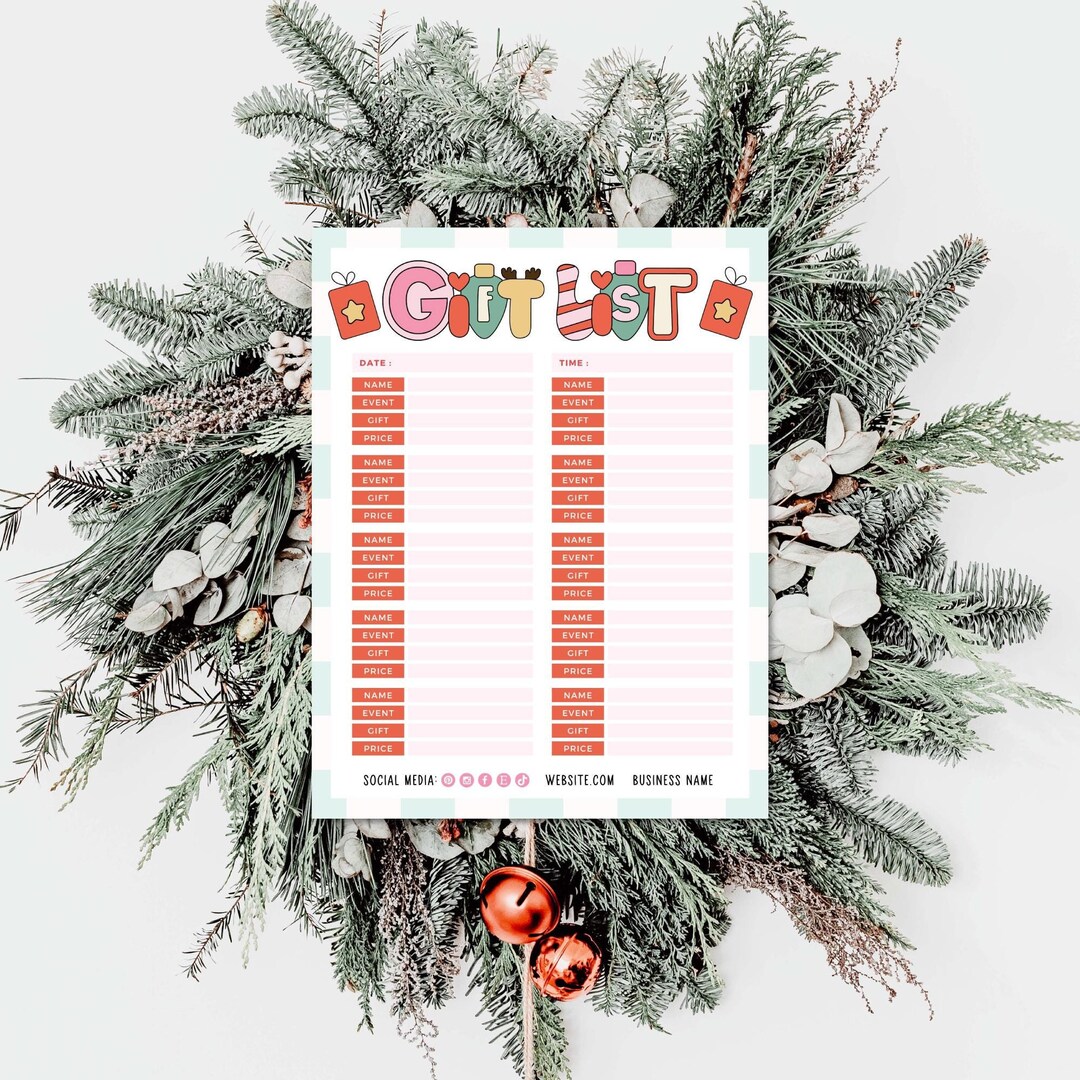 Holiday Gift List Form Canva Editable Template, Printable Holiday ...