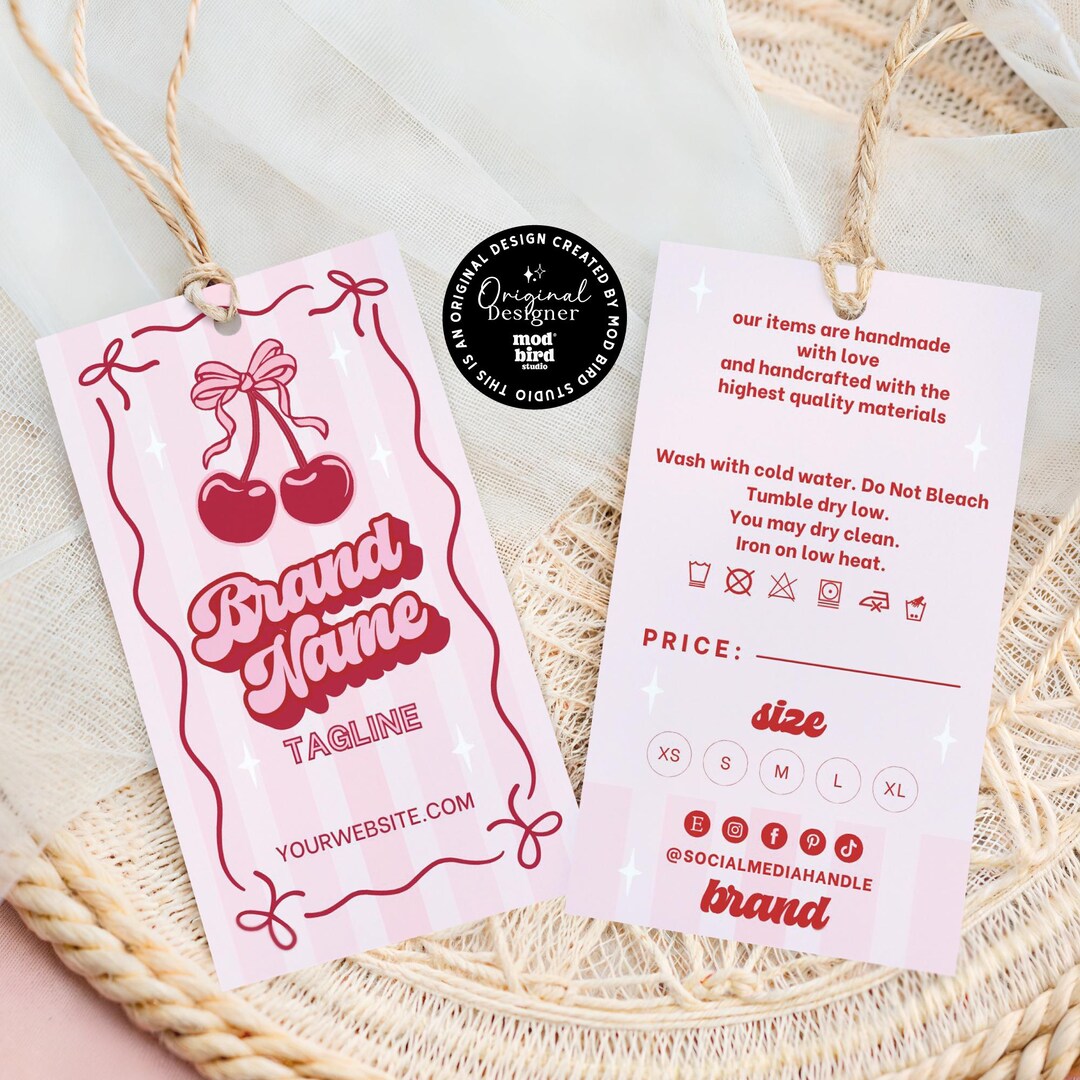Editable Retro Coquette Cherry Hang Tag Canva Template, Printable ...