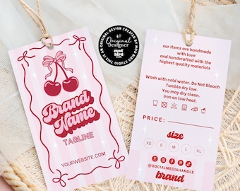 Editable Coquette Cherries Tag Canva Template, Printable Garment Care ...
