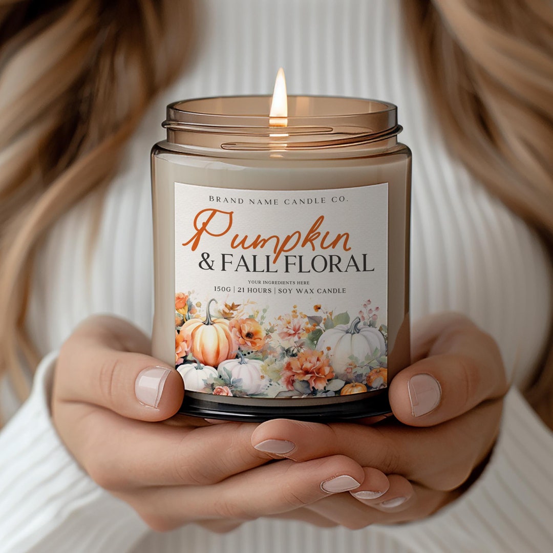 Fall Pumpkin and Flowers Candle Label Canva Template, Editable Autumn ...