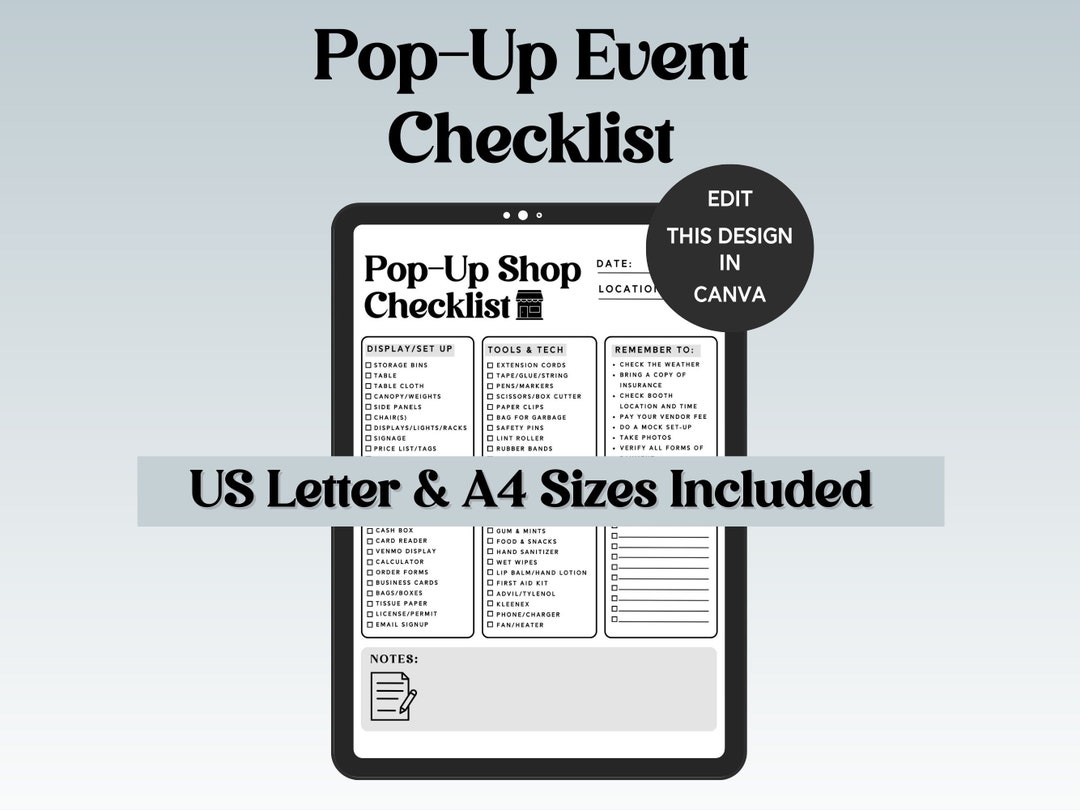 Pop-up Shop Checklist Canva Template, Checklist for Vendor Booth, Craft Show Checklist, Flea ...