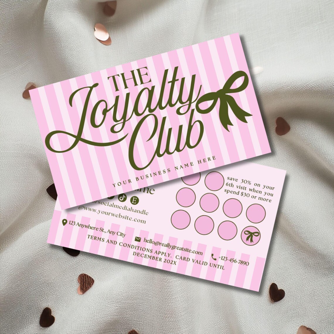 Luxury Pink Loyalty Template, Elegant Coquette Bow Punch Card Design ...