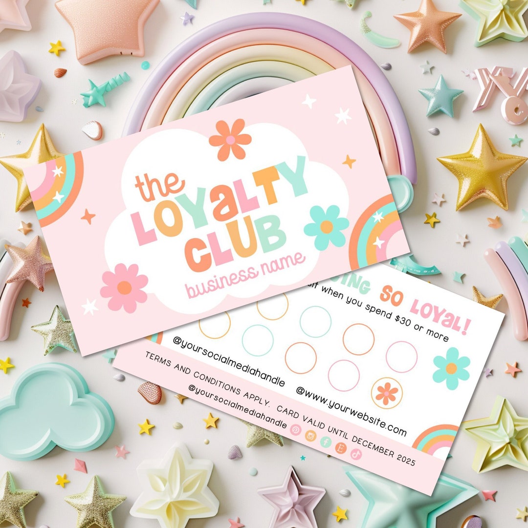 Rainbow Loyalty Card Template Canva, Editable Customer Punch Card ...