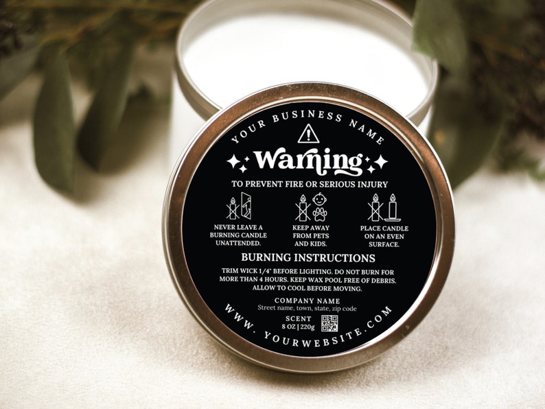Candle Warning Label Template Editable Label Template Design - Etsy