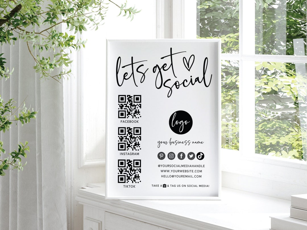 Social Media Sign Template, QR Code Sign, Editable Small Business Sign ...
