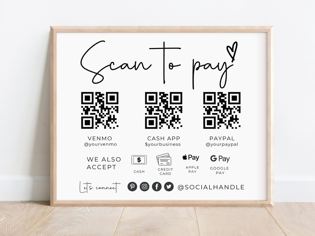 Printable Payment Sign, QR Code Sign Template, Scan to Pay Sign ...