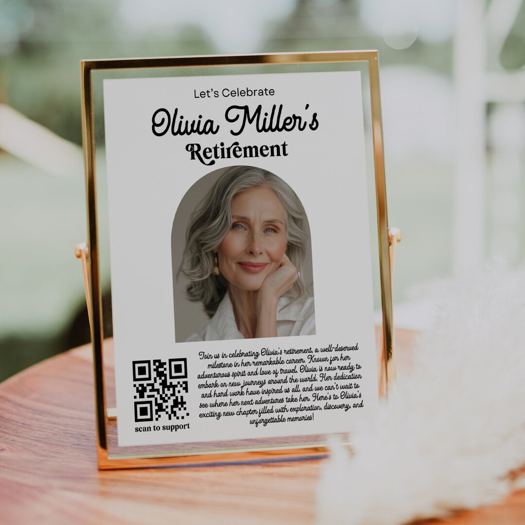Modern Photo Retirement Celebration QR Code Sign Canva Template, DIY ...