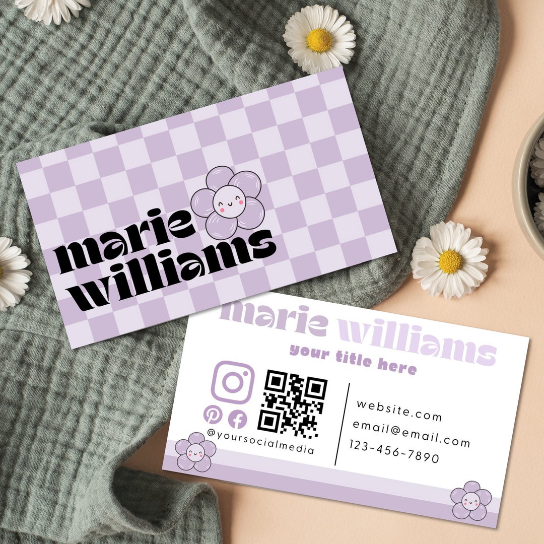 Printable Groovy Daisy Business Card Design, Retro Business Card ...