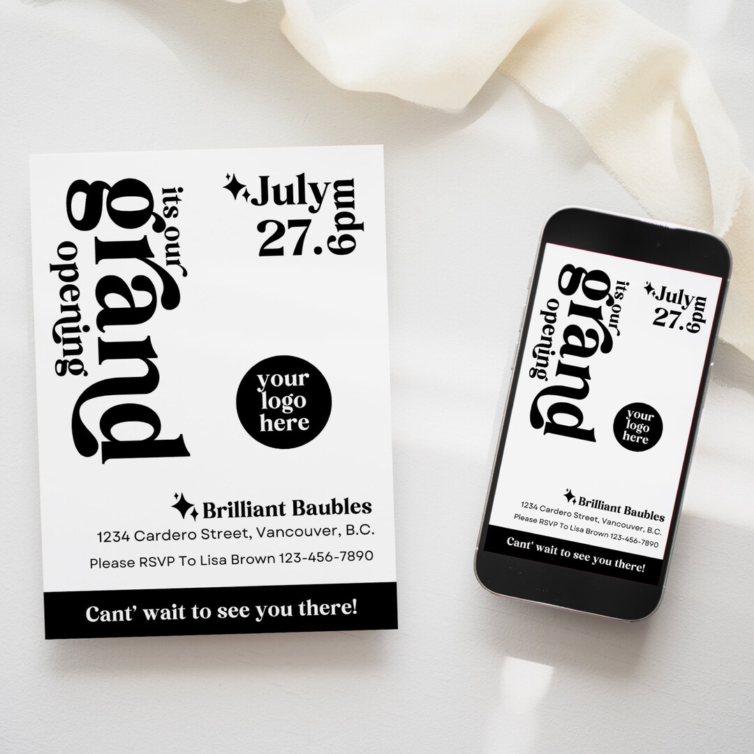 Retro Grand Opening Business Invitation Template, DIY Modern Special ...