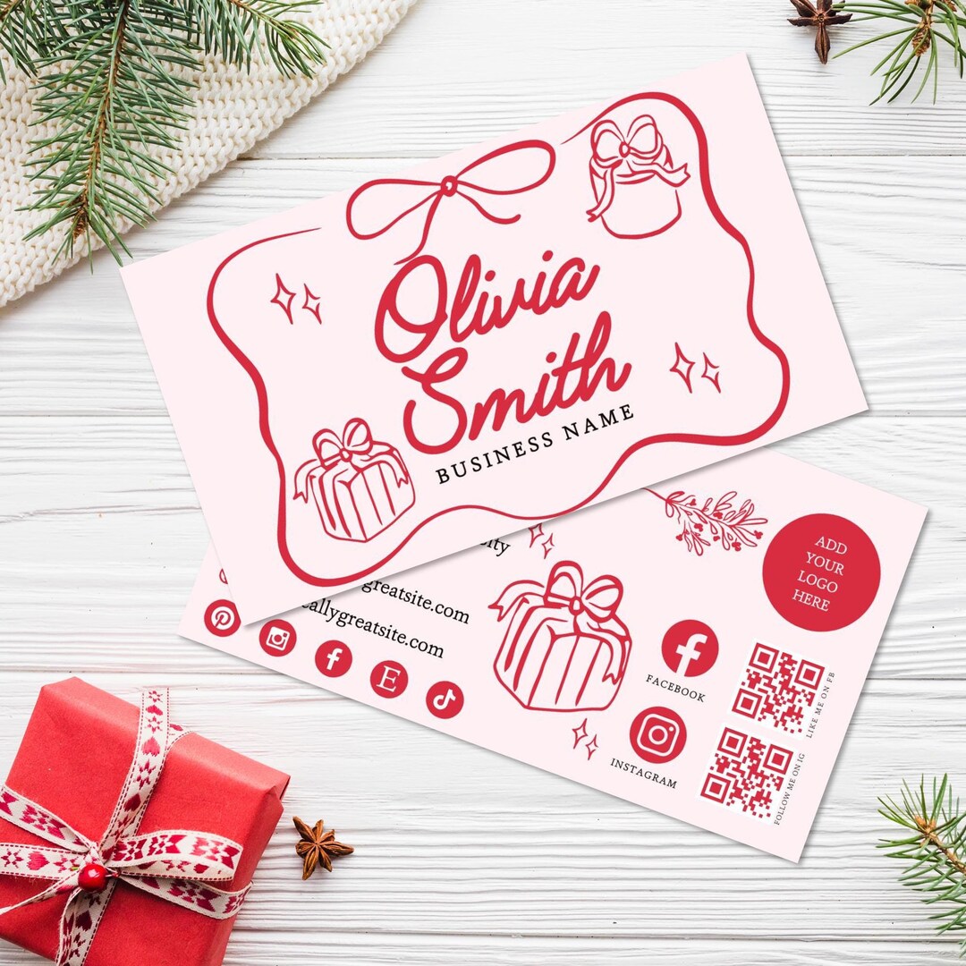 Cute Holiday Gift Business Card Template, Printable Business Card ...