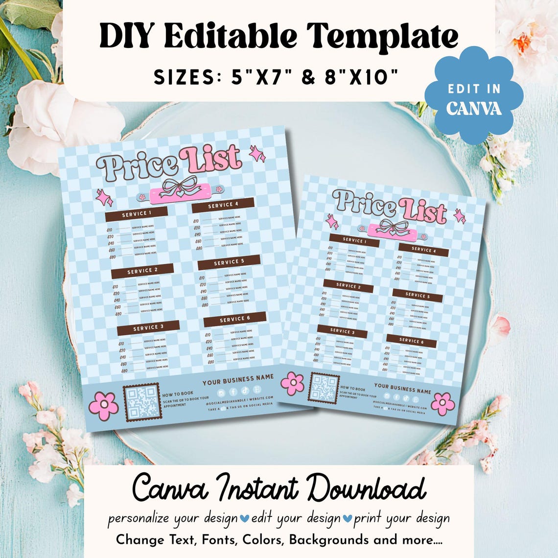 Personalized Coquette Bakery Price List, Editable Menu Flyer Canva ...
