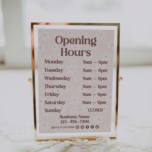 Business Hours Sign Editable Printable Canva Template, Store Hours Sign ...