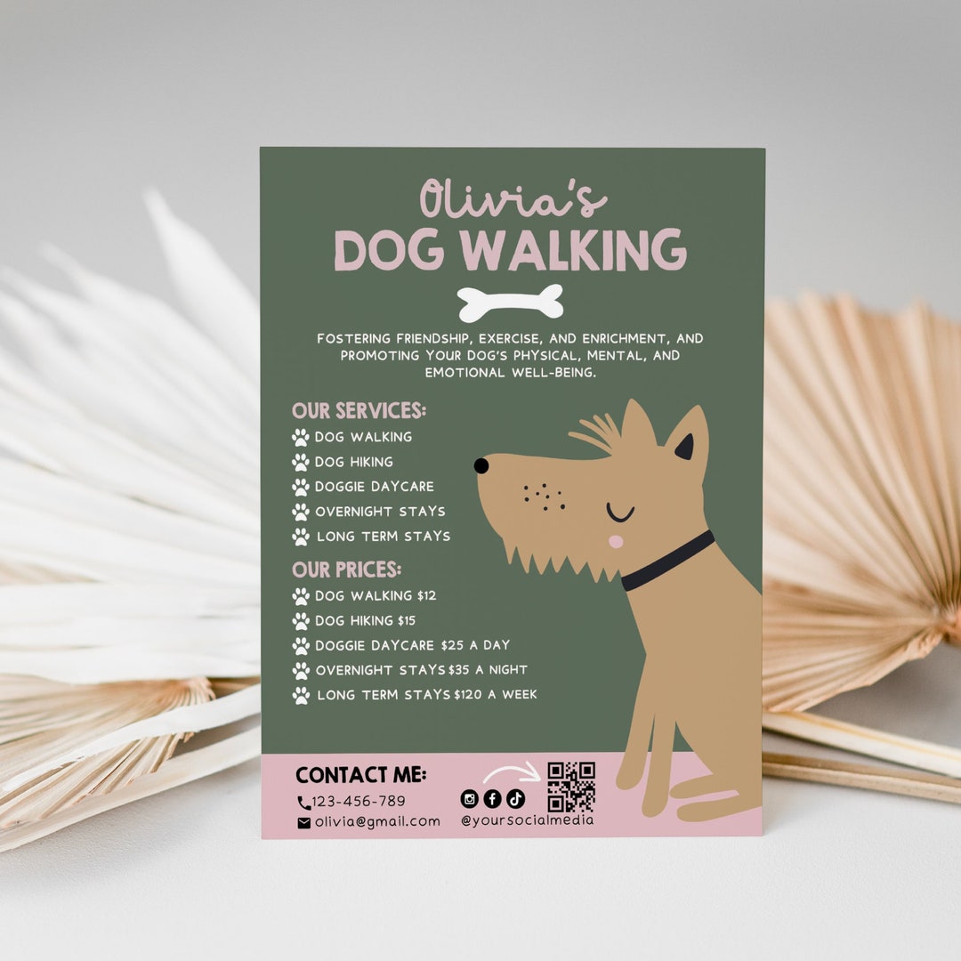 Professional Dog Walking Flyer Canva, Dog Sitter Flyer, DIY Pet Care ...